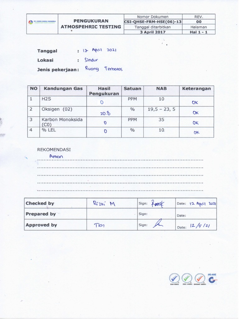Form Pengukuran Gas | PDF