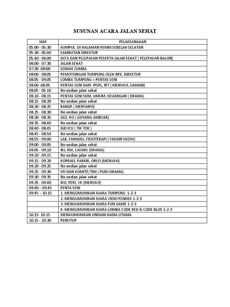 Susunan Acara Jalan Sehat Hut | PDF