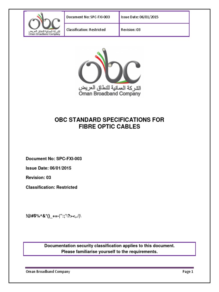 SPC-FX1-003 OBC Fibre Optic Cable Specification | PDF | Attenuation ...