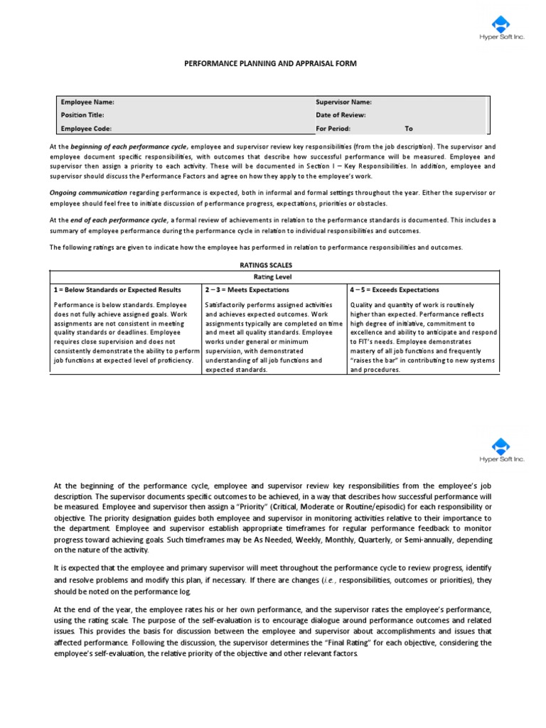 Appraisal Form Template. | PDF | Performance Appraisal | Goal