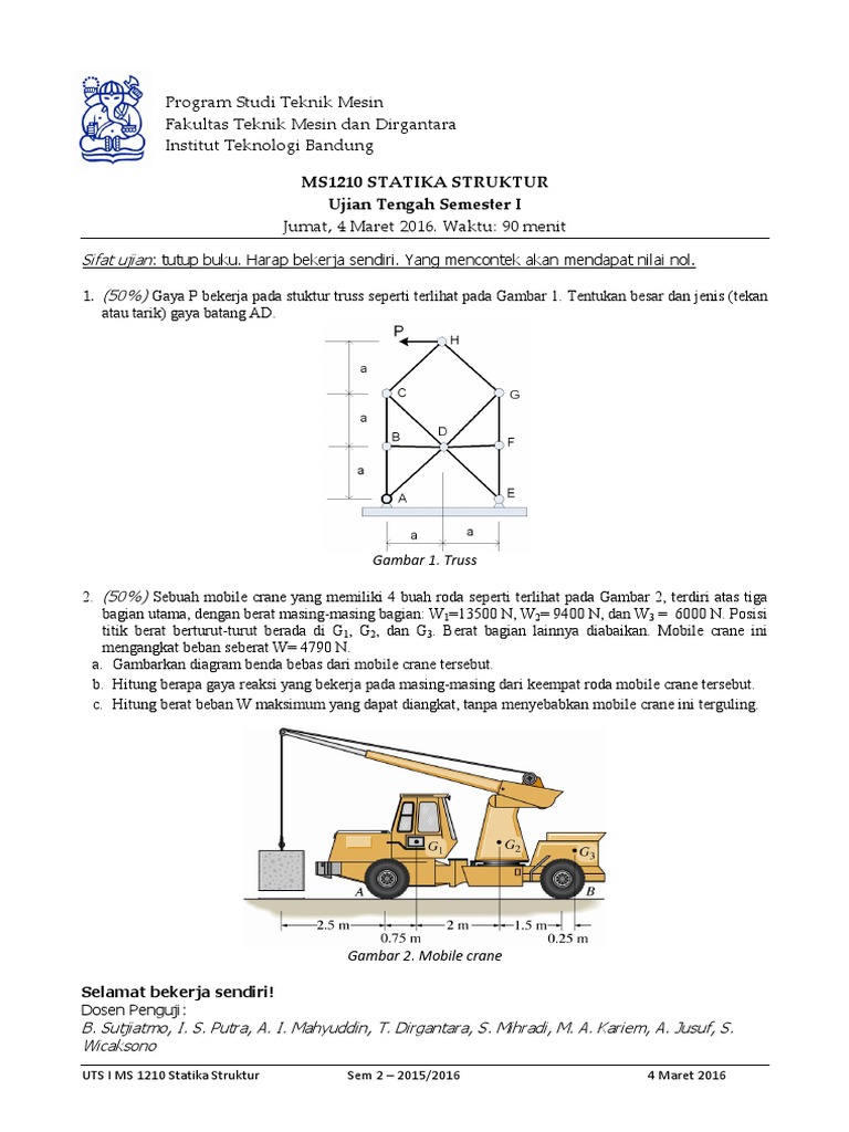 UTS Statika Struktur MS 1210 2016 | PDF