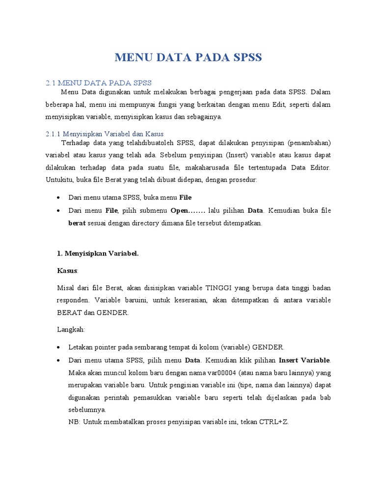 Menu Data Pada SPSS | PDF