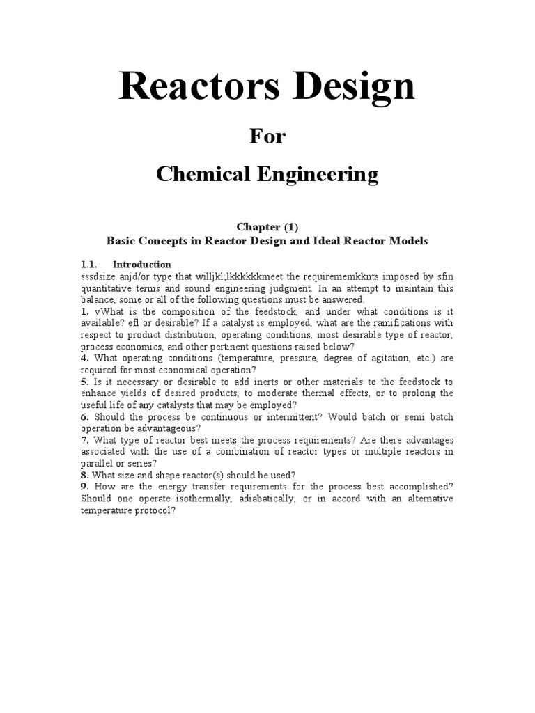 Reactors Design: For Chemical Engineering | PDF