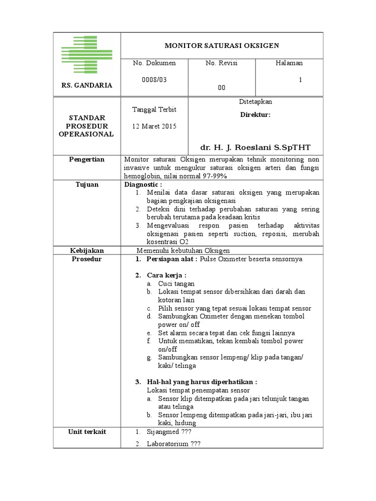 Sop Monitor Saturasi Oksigen | PDF