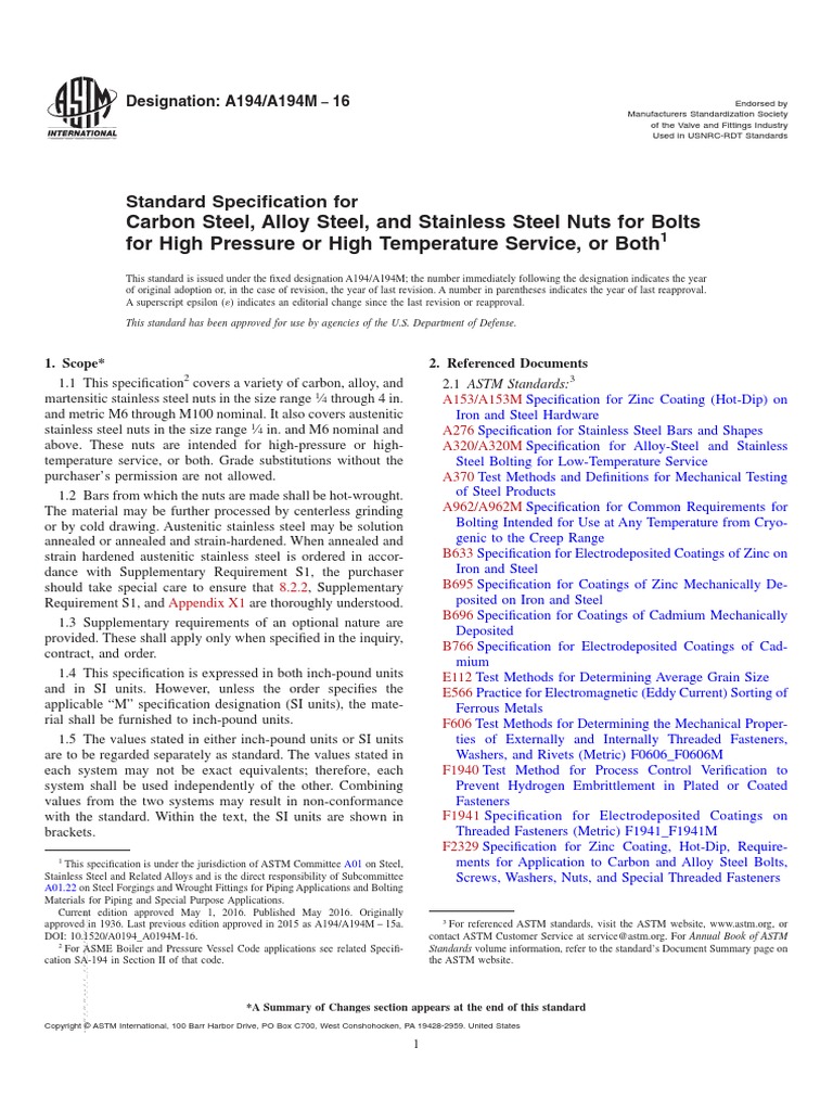 Astm A194 | PDF | Screw | Stainless Steel