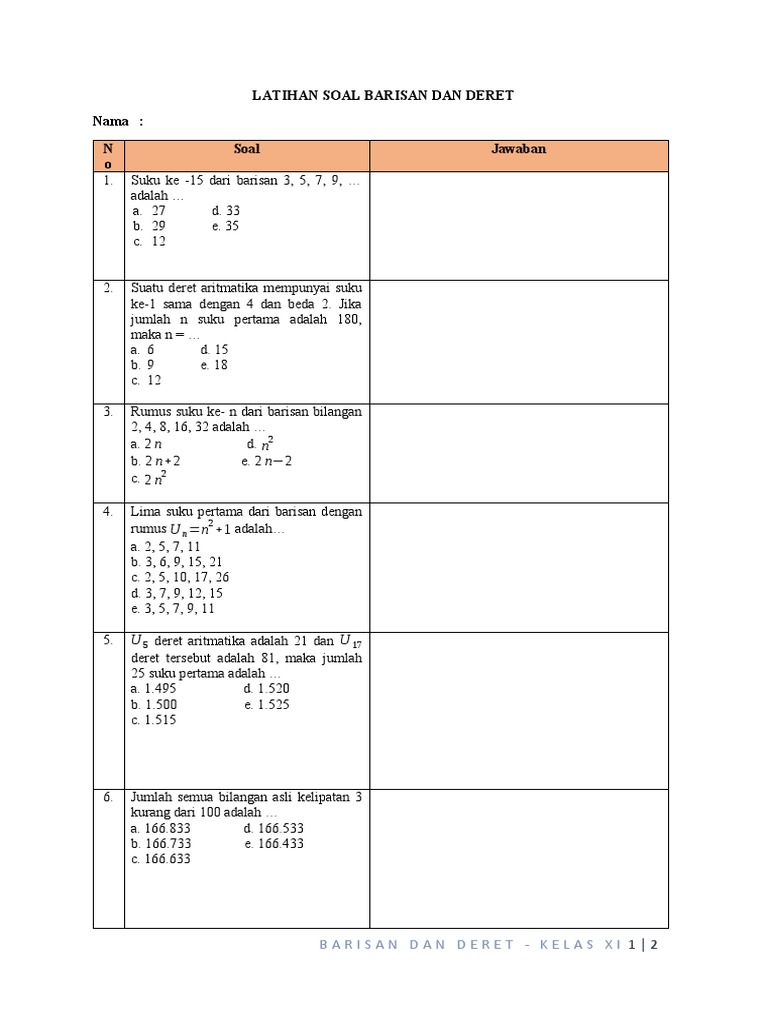 Latihan Soal Barisan Dan Deret | PDF