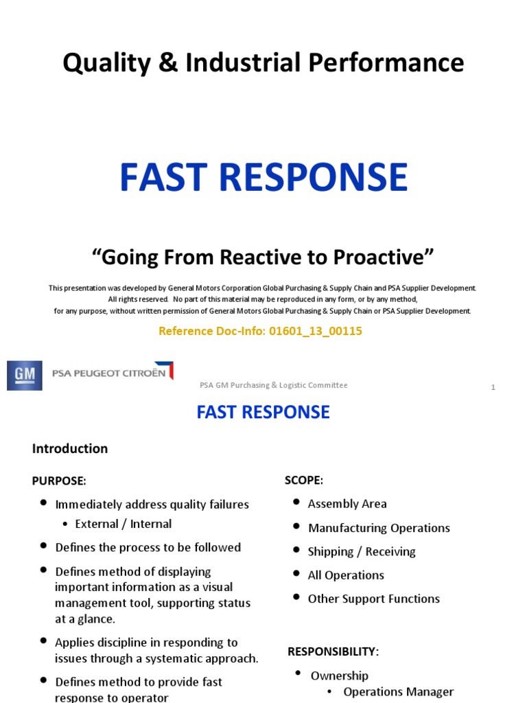 01 - Fast Response - Oct13 | PDF | Supply Chain | Audit
