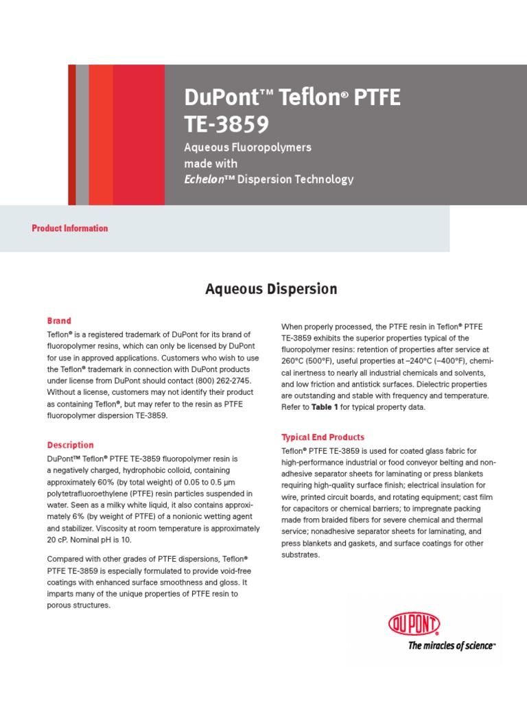 Dupont Teflon Ptfe 3859 | PDF | Applied And Interdisciplinary Physics ...