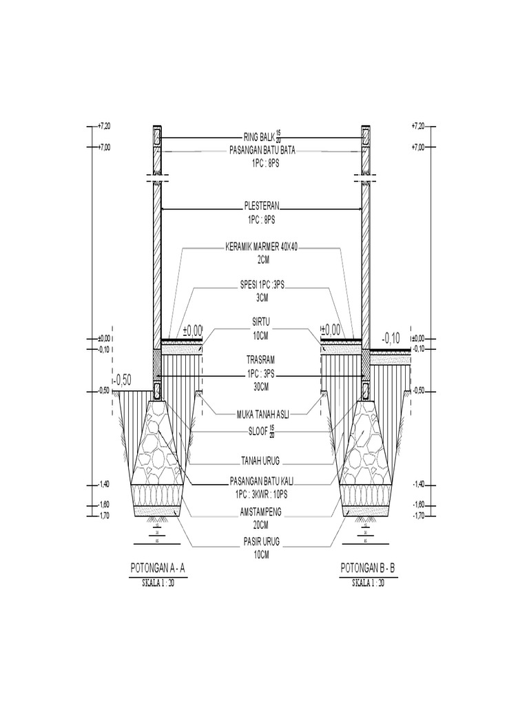 Ring Balk Pasangan Batu Bata 1PC: 8PS: Potongan A - A Potongan B - B | PDF