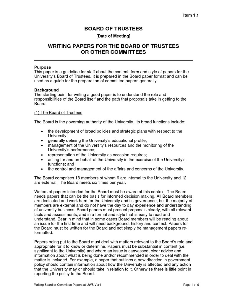 Writing Board or Committee Papers at UWS Ver4 | PDF | Board Of ...