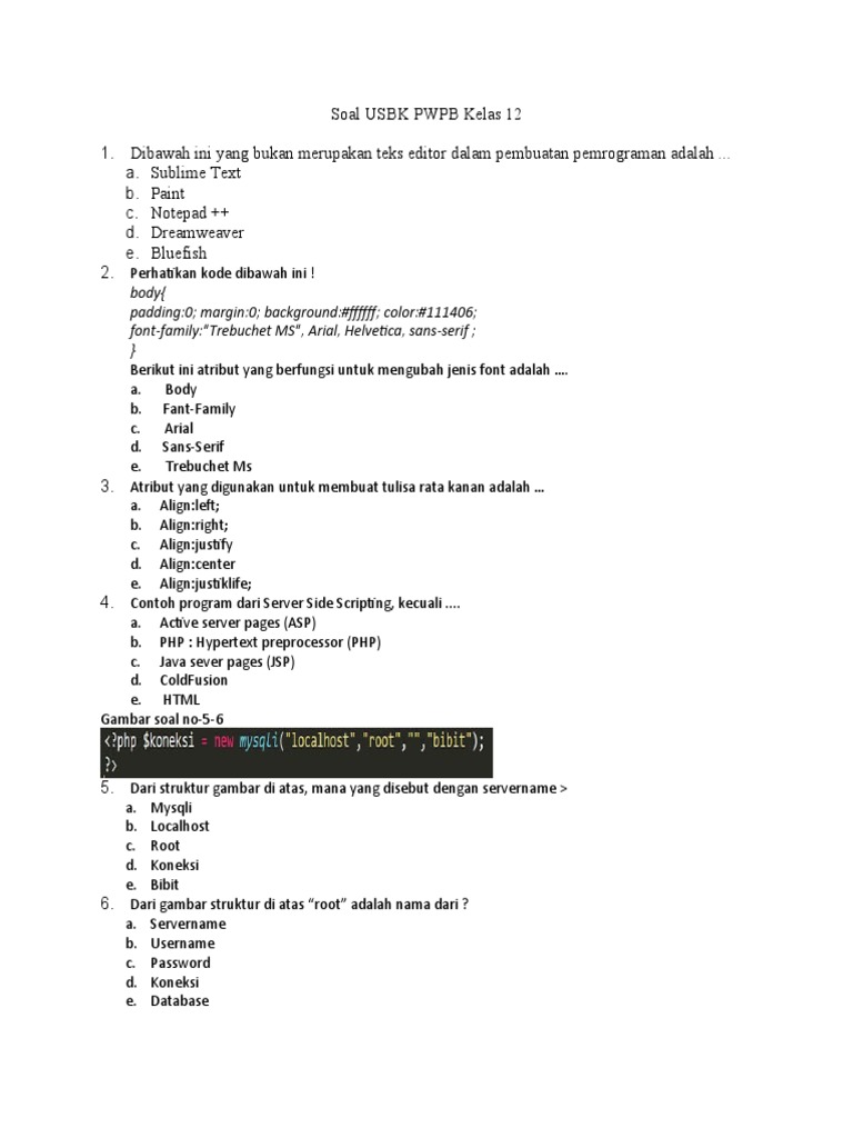 Soal USBK PWPB Kelas 12 | PDF