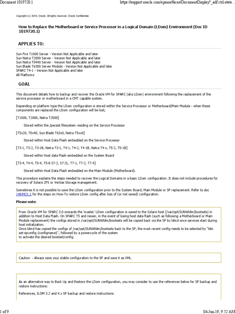 How To Replace The Motherboard or Service Processor in A Logical Domain (LDom) Environment (Doc ...
