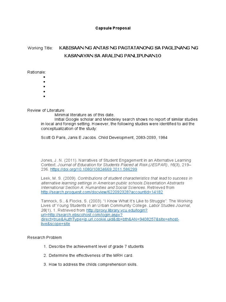 Capsule Proposal Sample | PDF | Qualitative Research | Learning