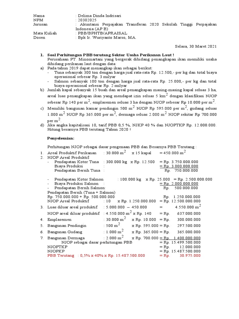 Delima Dinda Indrisari 20302025-Tugas 2 Pbb:Bphtb:Apraisal AP B | PDF