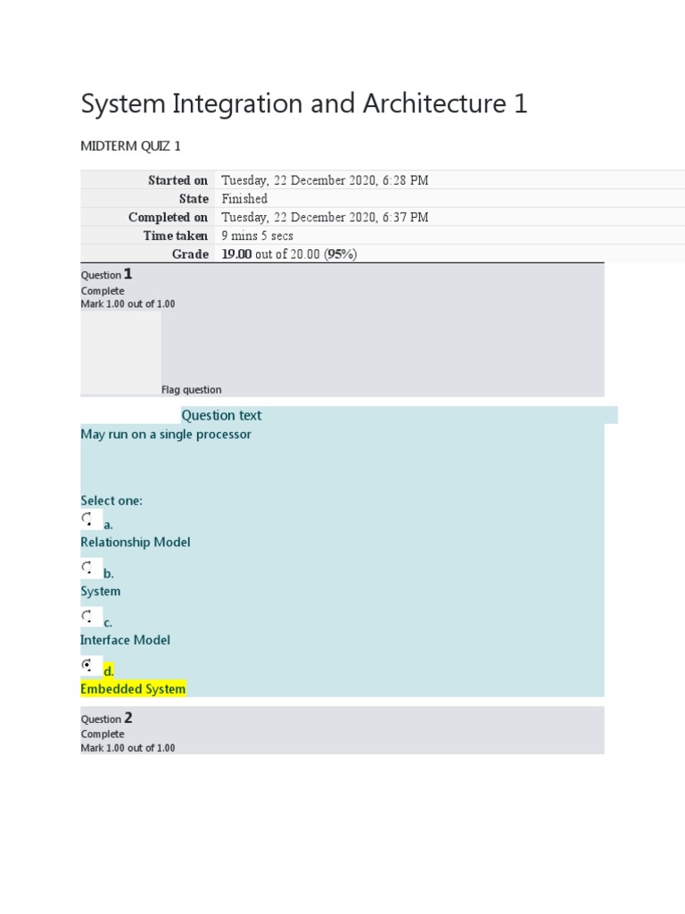 4system Integration and Architecture 1 Midterm Quiz 1 | PDF