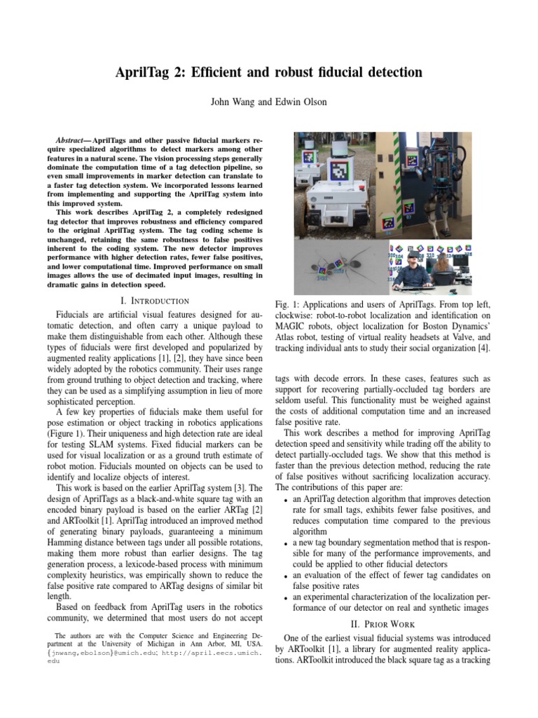 Apriltag 2 Efficient And Robust Fiducial Detection Pdf Image Segmentation Principal