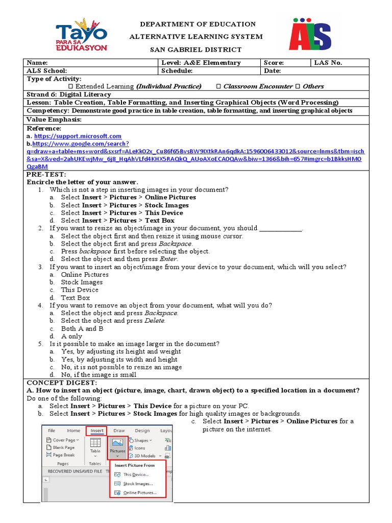Demonstrate Good Practice in Table Creation, Table Formatting, and Inserting Graphical Objects ...
