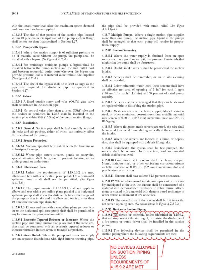 Nfpa 20 (Fire Pump and Piping Components On Suction Side) | PDF | Pump ...