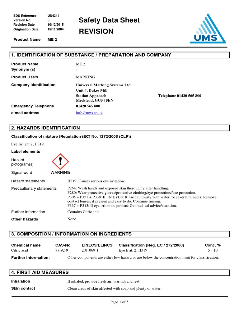 Safety Data Sheet Revision: 1. Identification of Substance ...