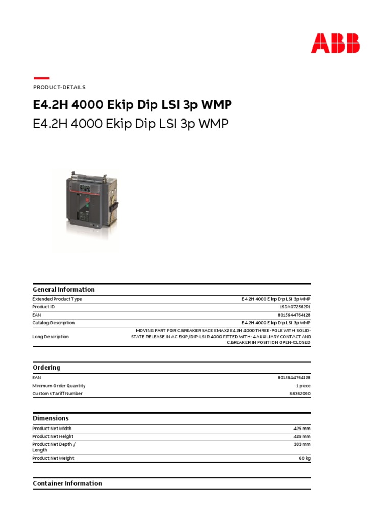 E4.2H 4000 Ekip Dip LSI 3p WMP | PDF | Power Engineering | Transformer