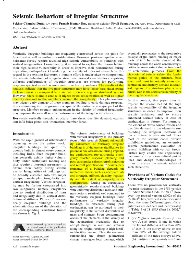 Seismic Behaviour of Irregular Structures - 3 | PDF | Seismology ...