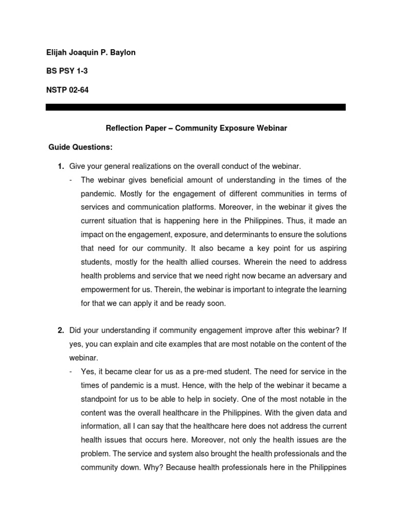 Reflection Paper - Community Exposure Webinar | PDF | Communication ...