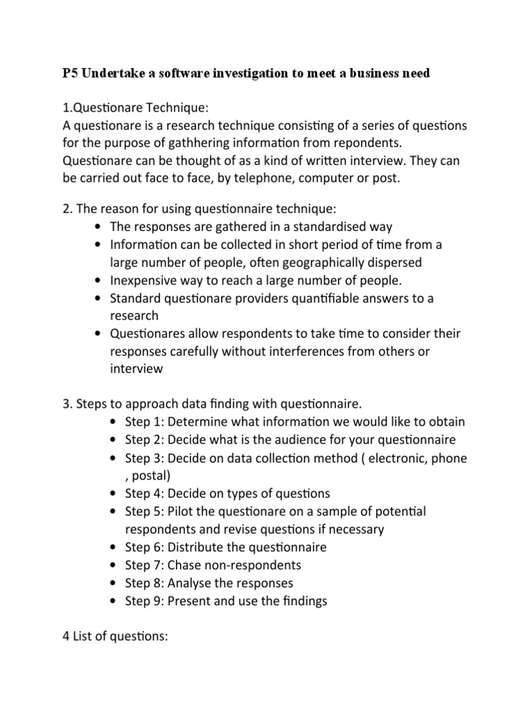 P5 Undertake A Software Investigation To Meet A Business Need | PDF ...