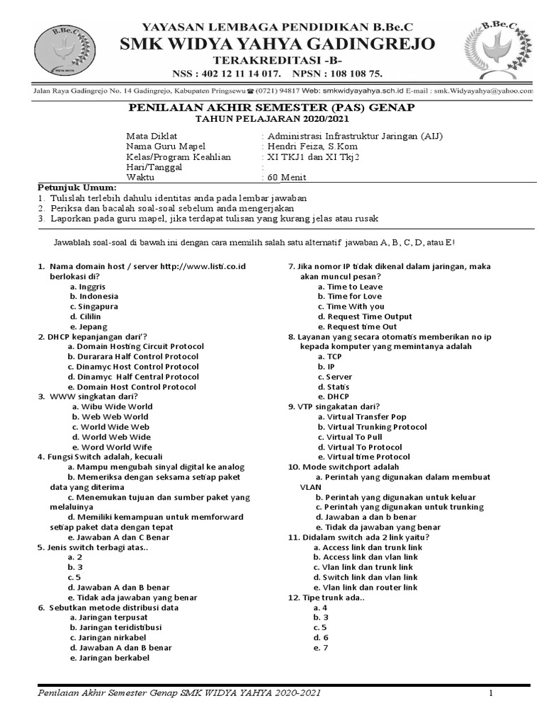 Soal Pas Genap Aij 2020 | PDF