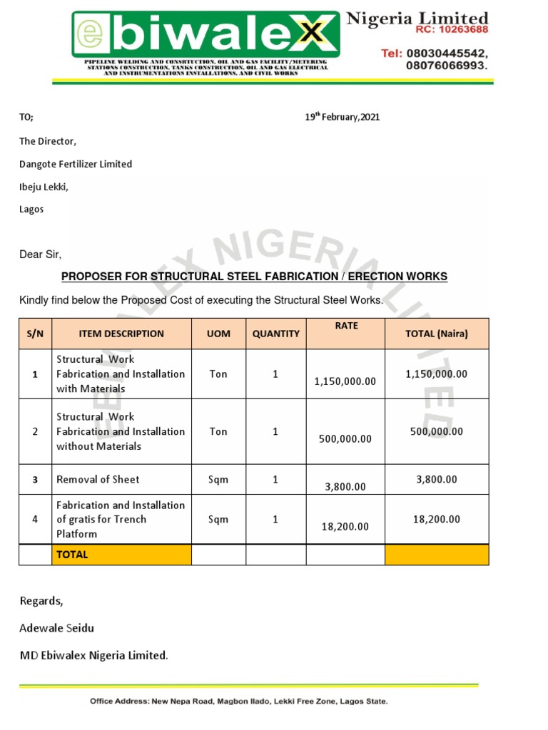Proposal For Structural Steel Works | PDF