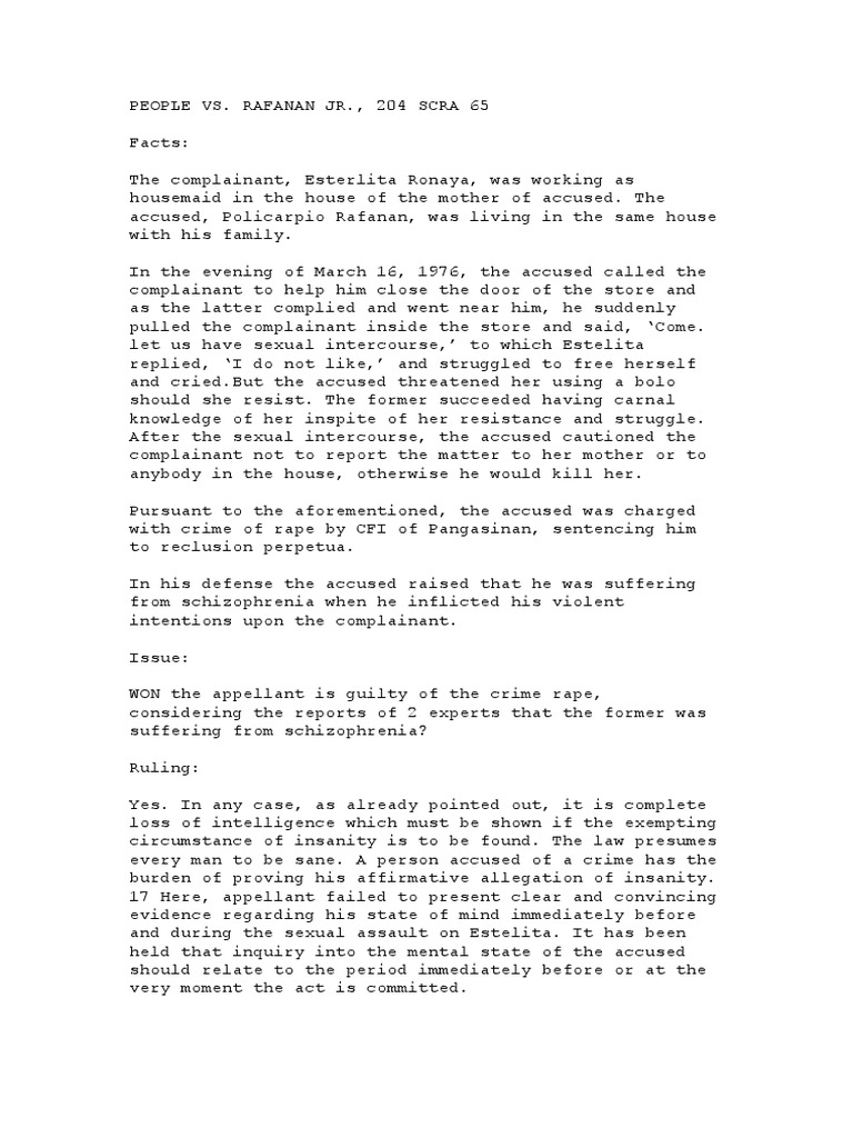 People vs. Rafanan JR., 204 Scra 65 - Case Digest | PDF | Mystery ...