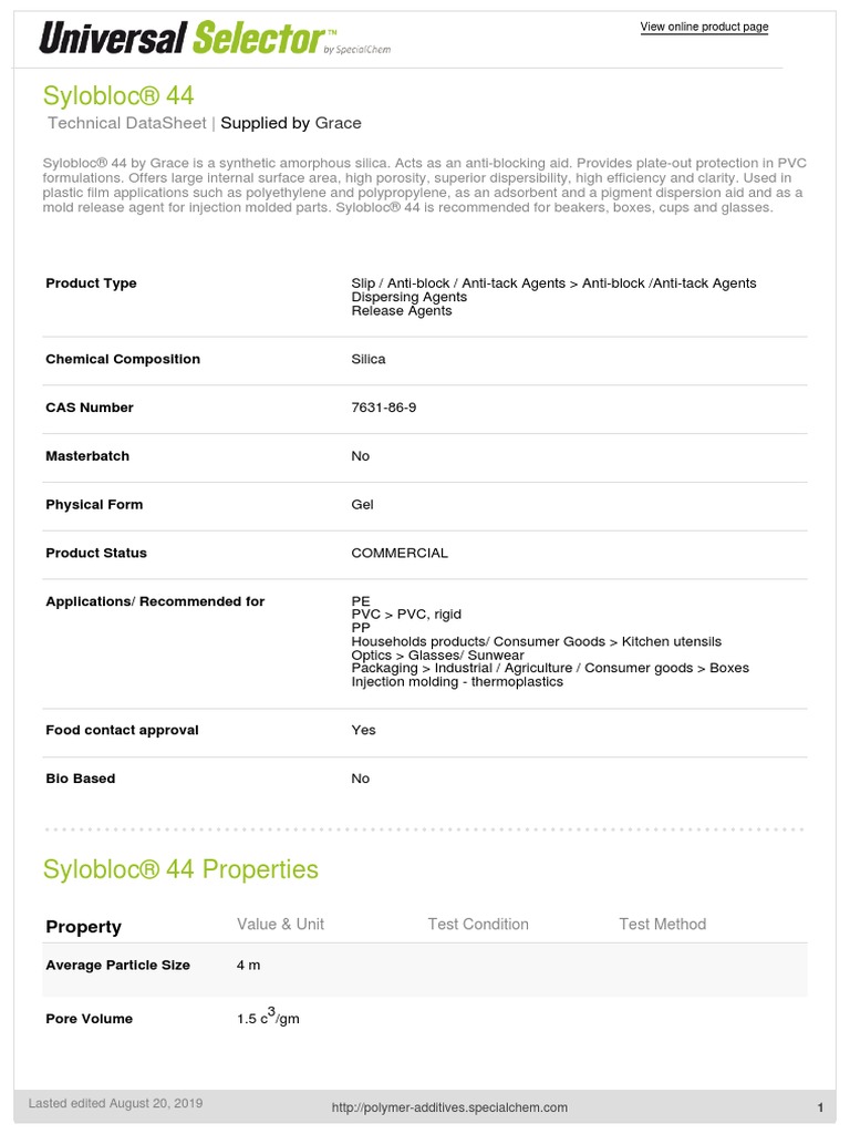 Sylobloc® 44 - Grace | PDF | Polyethylene | Polyvinyl Chloride