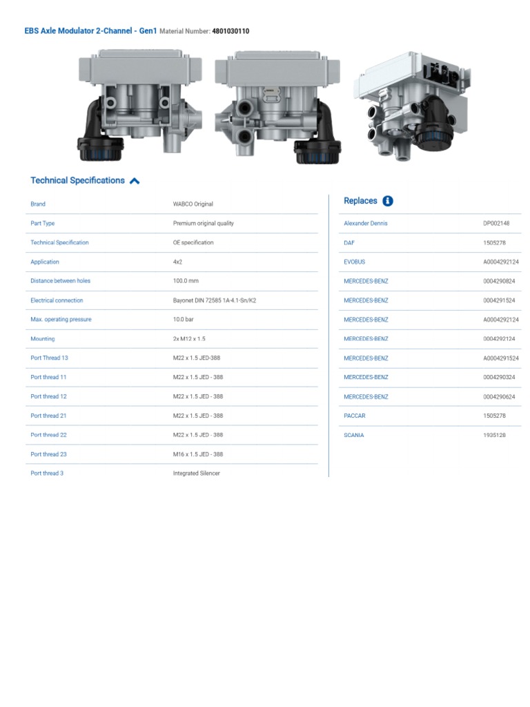 EBS Axle Modulator Gen1 Specs | PDF