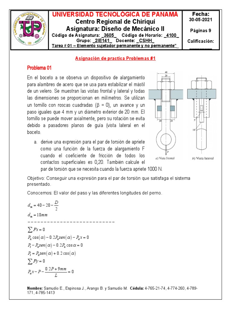 01 - DM II - CRCH - Tarea Prob #1 y 2 - 1 Semestre 2021 | PDF | Tornillo | Soldadura