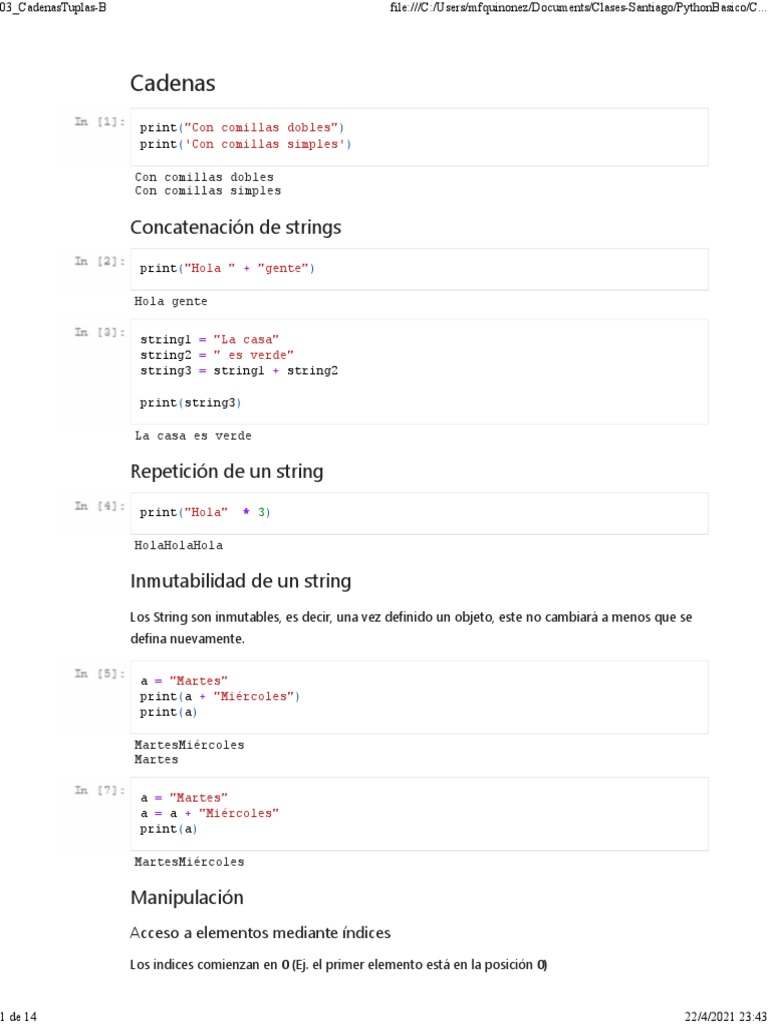 Manipulación De Strings Y Tuplas En Python Pdf Cadena Informática 1704