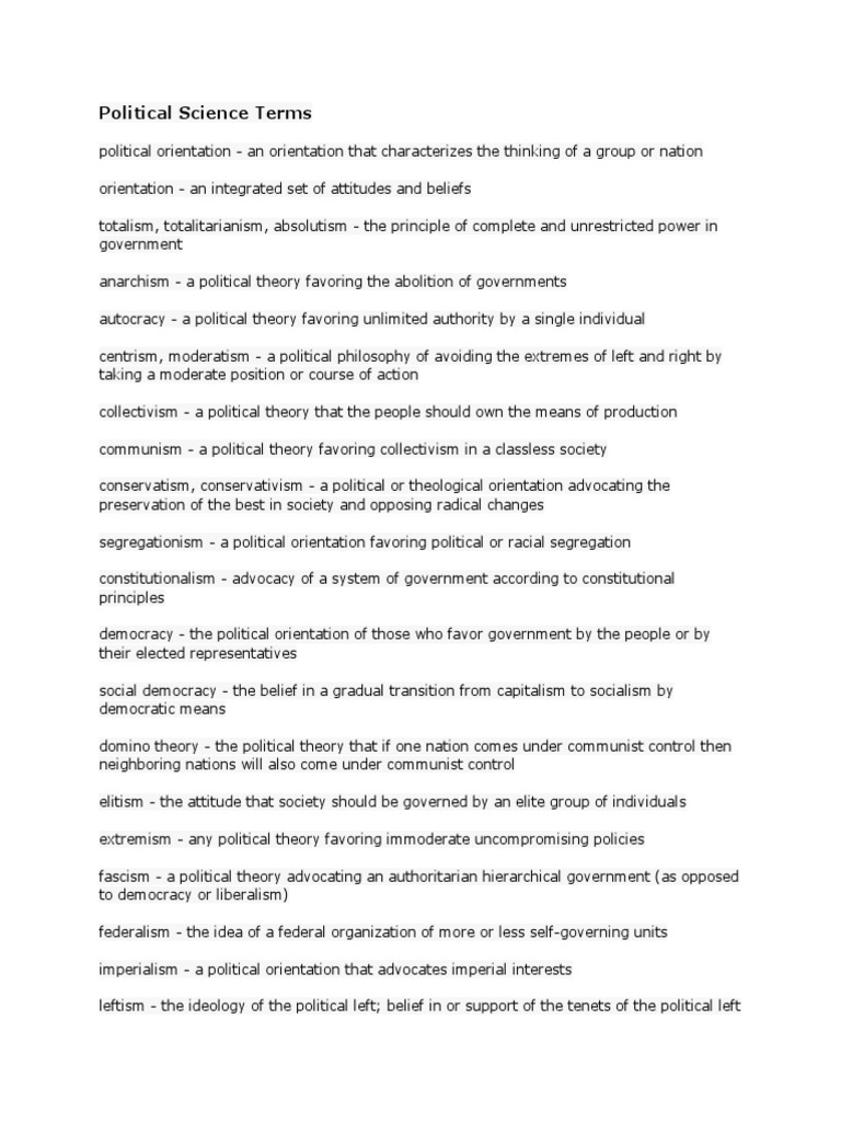 Political Science Terms - CSSForum | PDF | State (Polity) | Liberalism