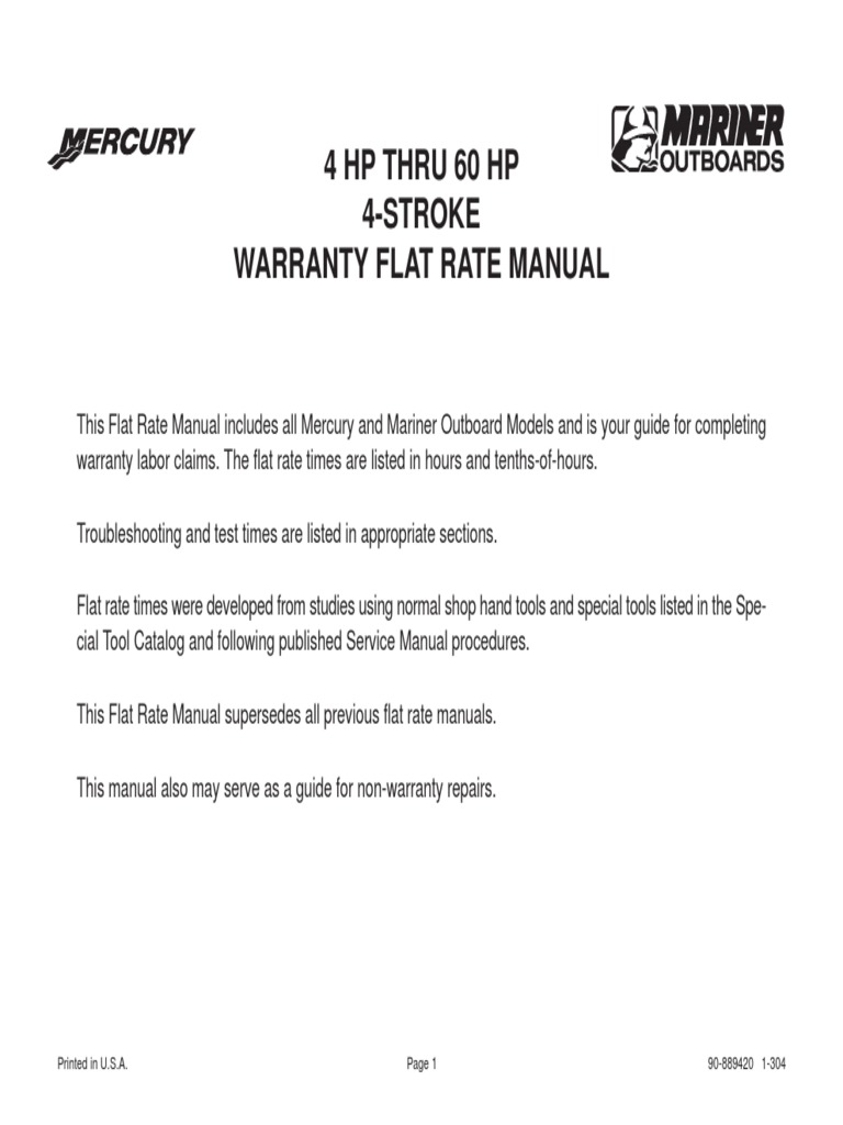 4 HP Thru 60 HP 4-Stroke Warranty Flat Rate Manual: Printed in U.S.A ...