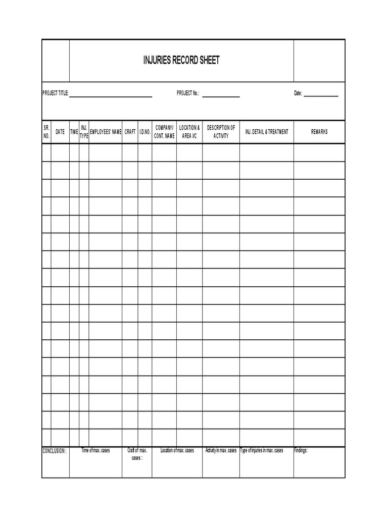 HSE FRM-13 Injuries Record Sheet | PDF | Technology & Engineering