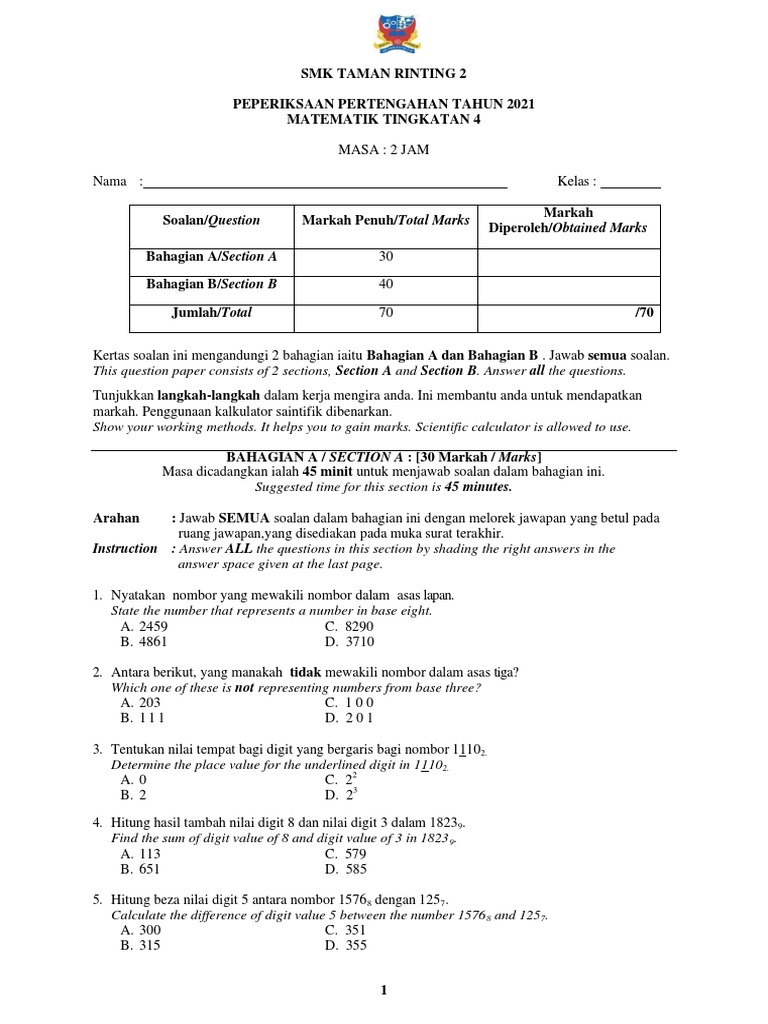Midyear Form 4 2021 (Edited) | PDF