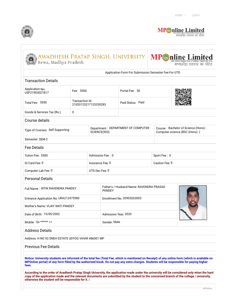 UTD Sem2 Fee Submission Application | PDF | Fee | Payments