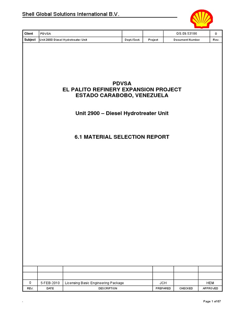 Diesel Hydrotreater Material Selection Report | PDF | Stainless Steel ...