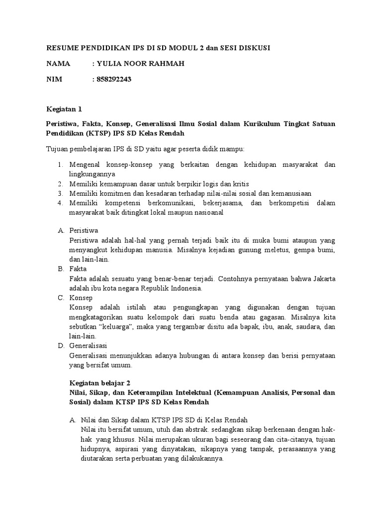 Resume Pendidikan Ips Di SD Modul 2 | PDF
