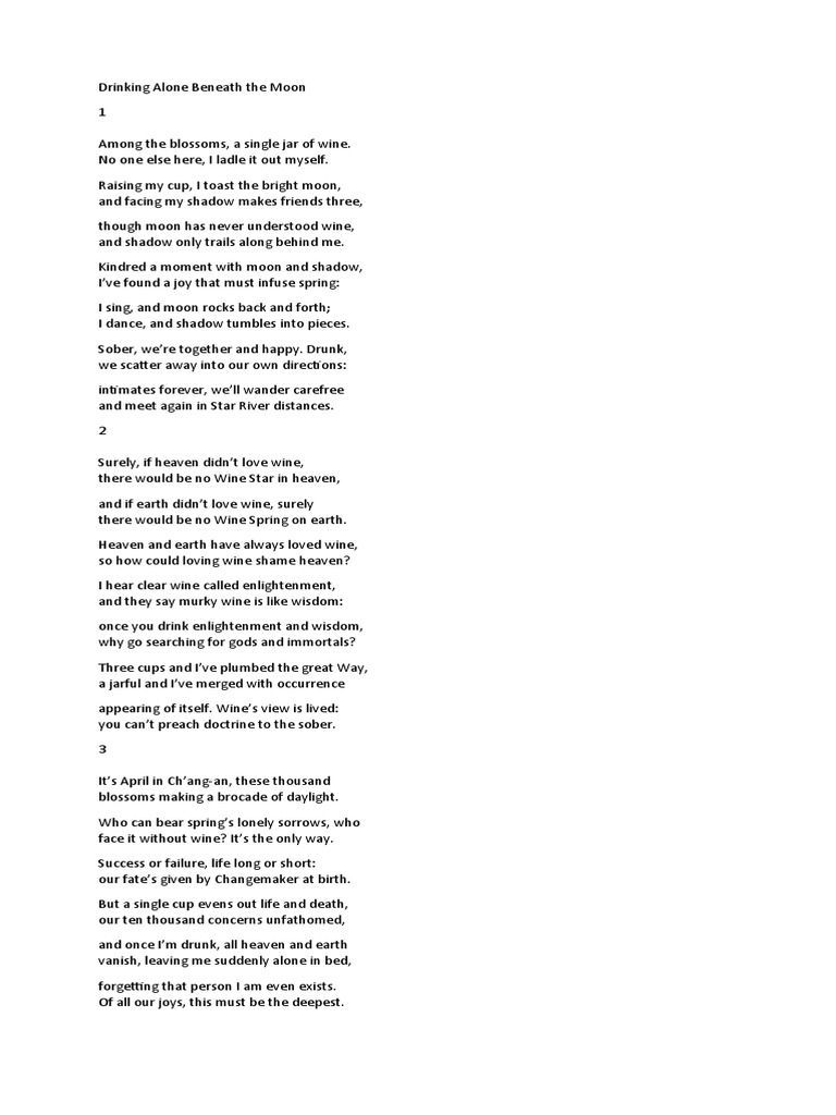 Drinking Alone Beneath the Moon | PDF | Poetry
