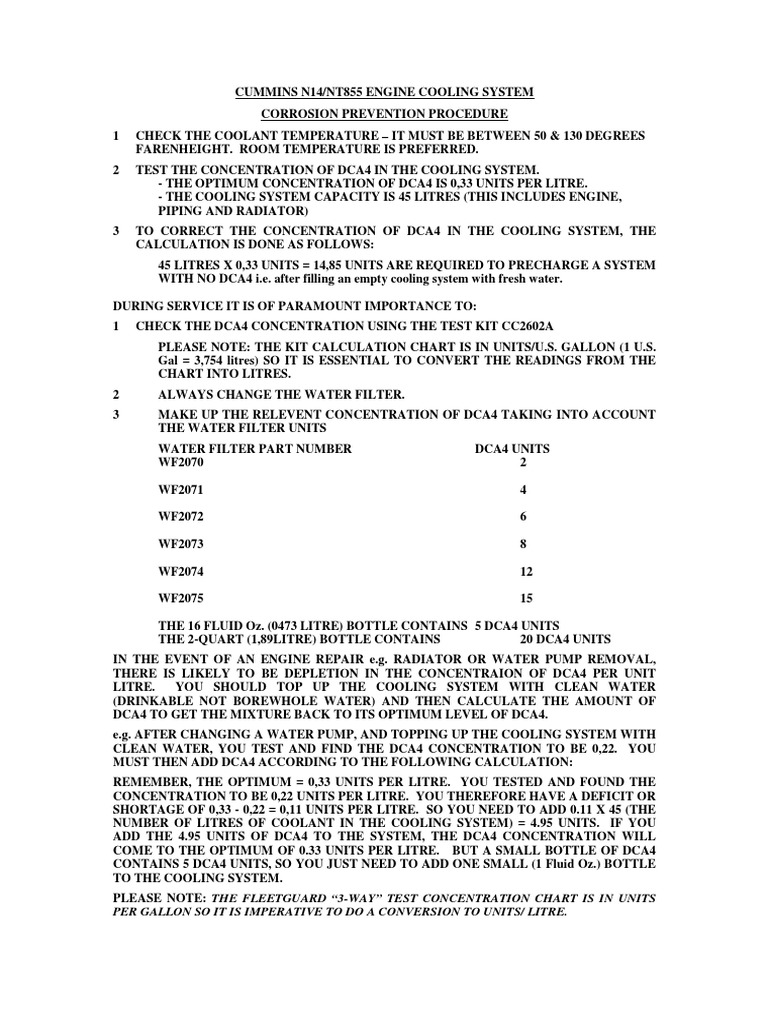 Cummins Dca4 Concentration Test Procedure | PDF | Heat Transfer | Water