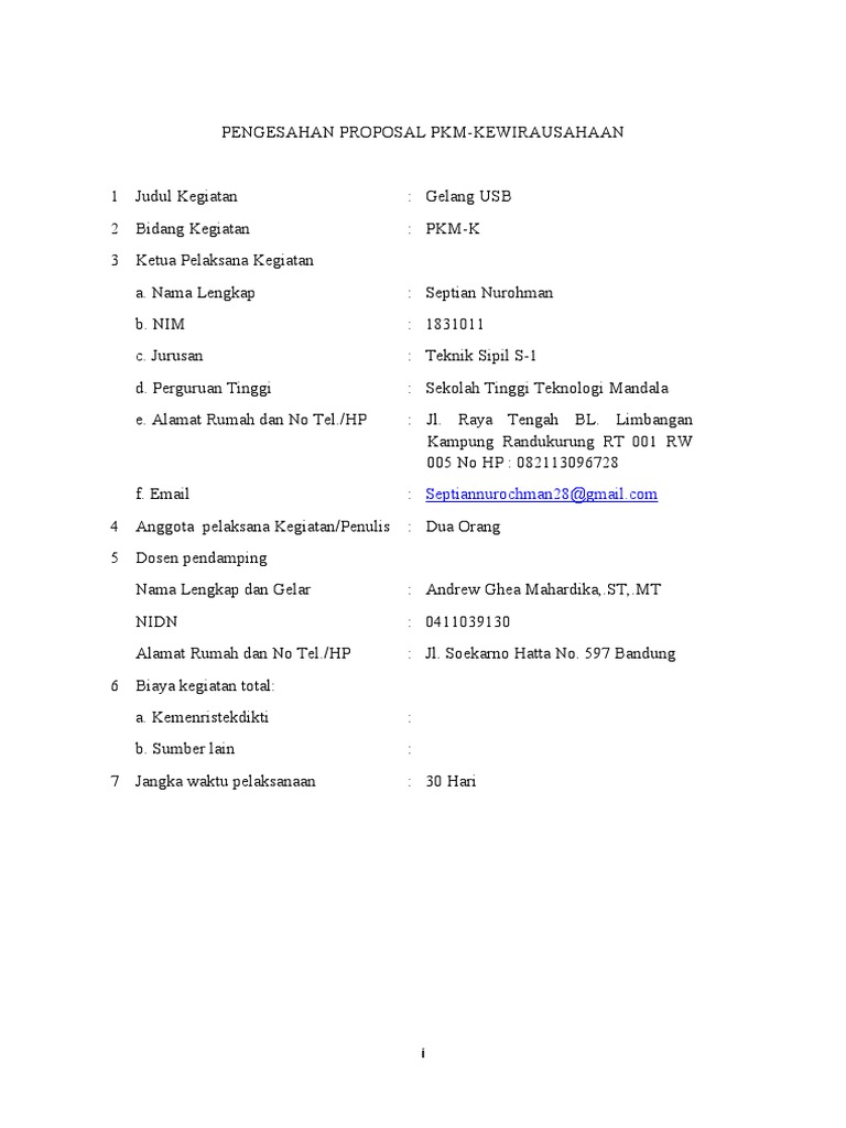 Pengesahan Proposal PKM | PDF