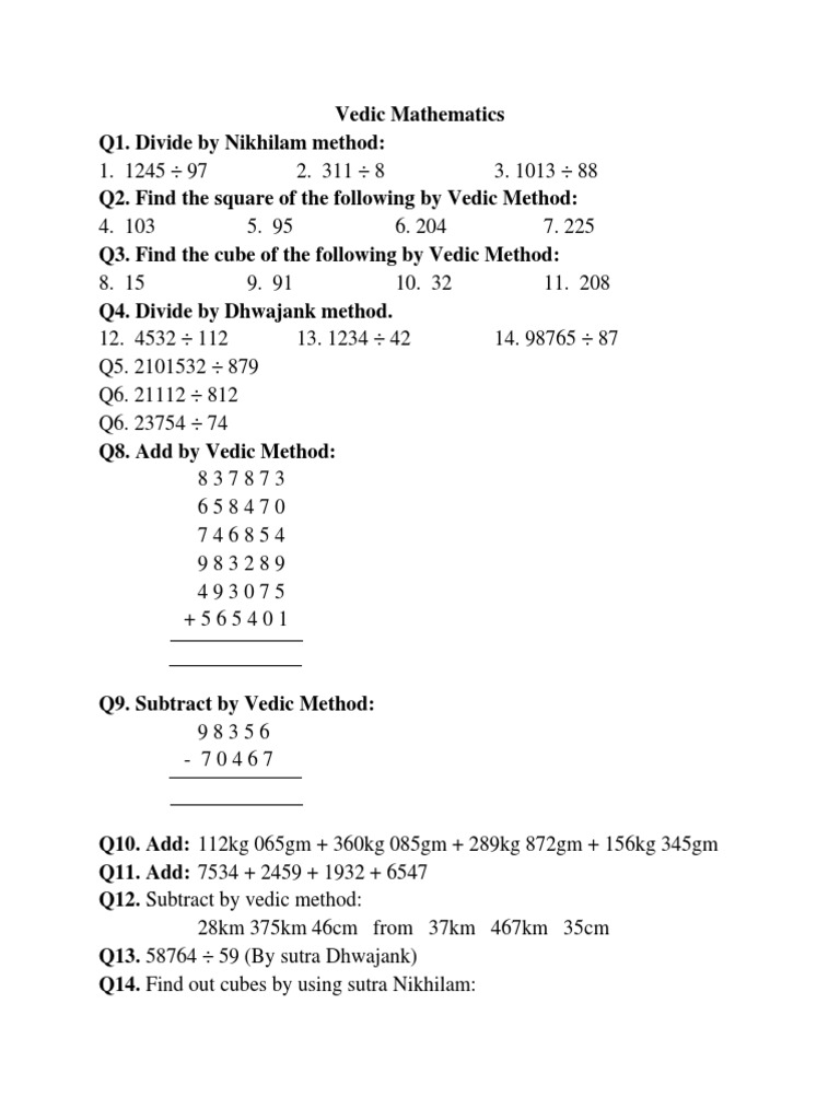 Vedic Mathematics | PDF | Speed | Traffic