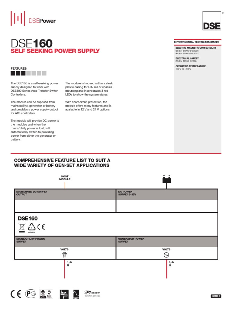 DSE160 Data Sheet (USA) | PDF | Power Supply | Mains Electricity
