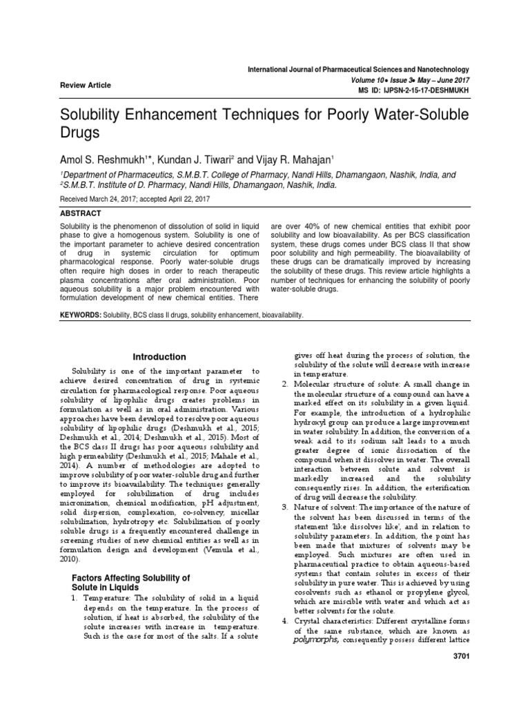 Solubility Enhancement Techniques For Poorly Water-Soluble Drugs | PDF ...