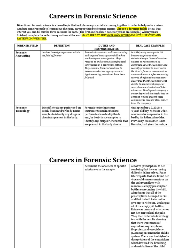 Lisa V2317-Stu - Forensic Careers Worksheet | Download Free PDF ...