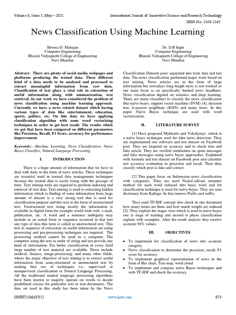 News Classification Using Machine Learning | PDF | Statistical ...