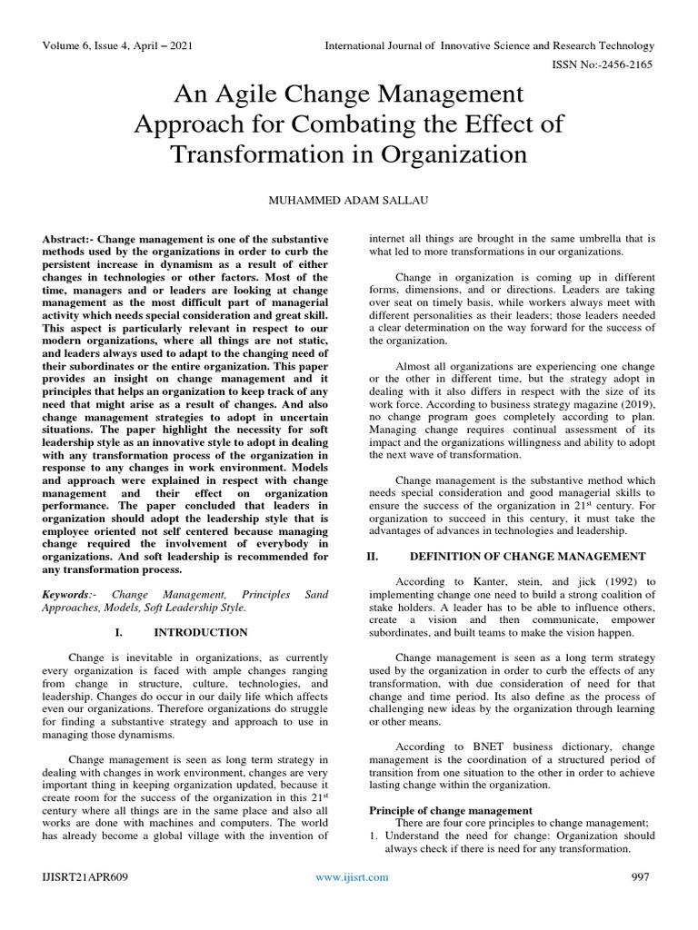 An Agile Change Management Approach For Combating The Effect of ...